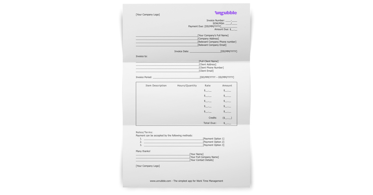 Free Blank Invoice Template - Download Now | Unrubble Templates