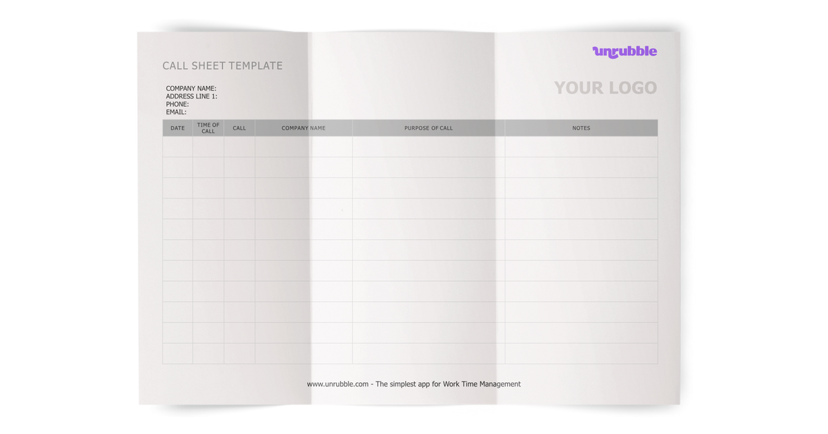 Phone Call Sheet Printable