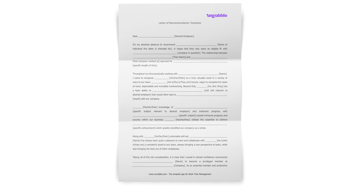 Letter of Recommendation Template [Free Download] | Unrubble Templates