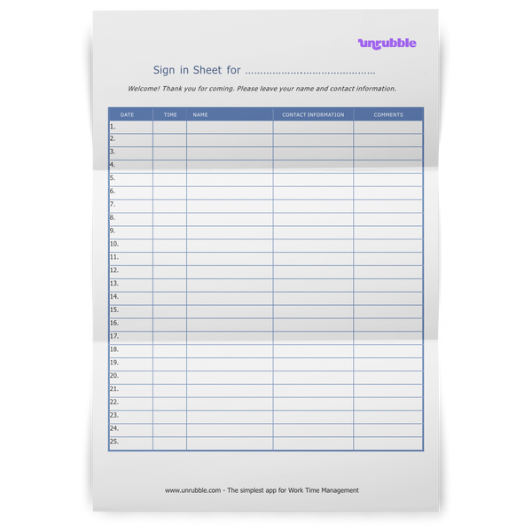 Excel Sign In Sheet Template
